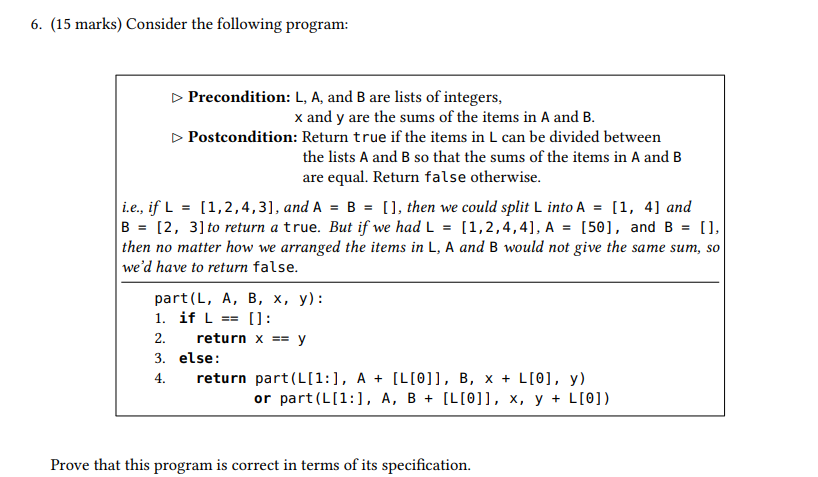 Solved 6. (15 marks) Consider the following program: | Chegg.com