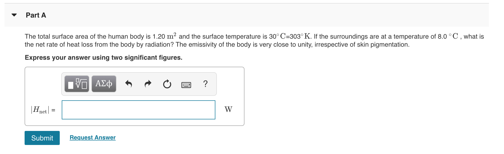 Solved Part A The total surface area of the human body is | Chegg.com