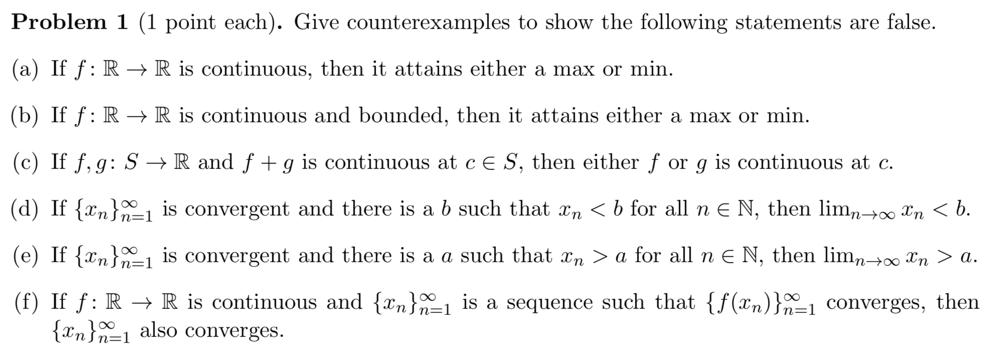 Solved Problem 1 (1 point each). Give counterexamples to | Chegg.com