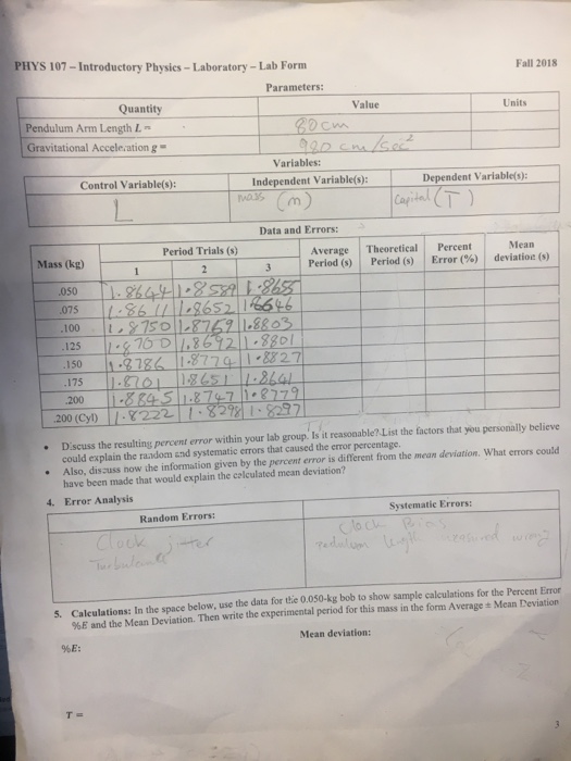 Solved PHYS 107 -Introductory Physies-Laboratory- Lab Form | Chegg.com
