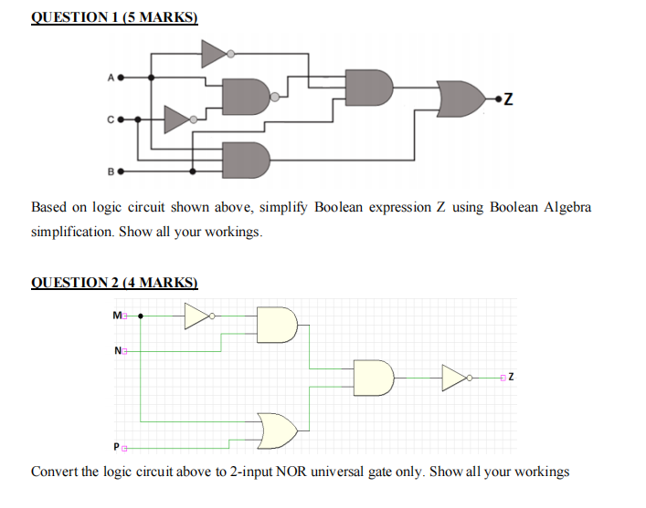Solved QUESTION 1 (5 MARKS) Z Based on logic circuit shown | Chegg.com