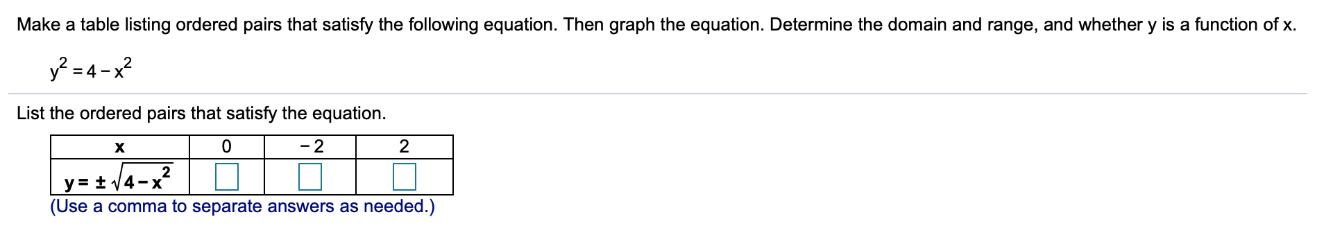 Solved Make a table listing ordered pairs that satisfy the | Chegg.com