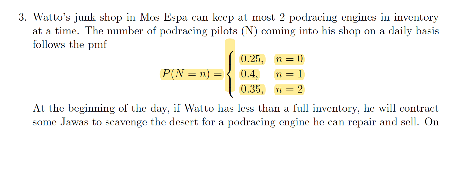 3. Watto's junk shop in Mos Espa can keep at most 2 | Chegg.com