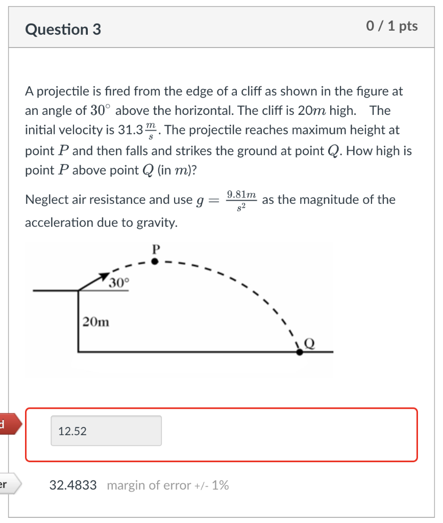 Solved A projectile is fired from the edge of a cliff as | Chegg.com