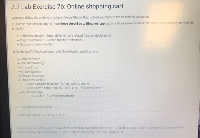 Solved 7.7 Lab Exercise 7b: Online shopping cart Write and | Chegg.com