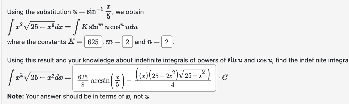 Solved Using the substitution u=sin-1x5, ﻿we | Chegg.com