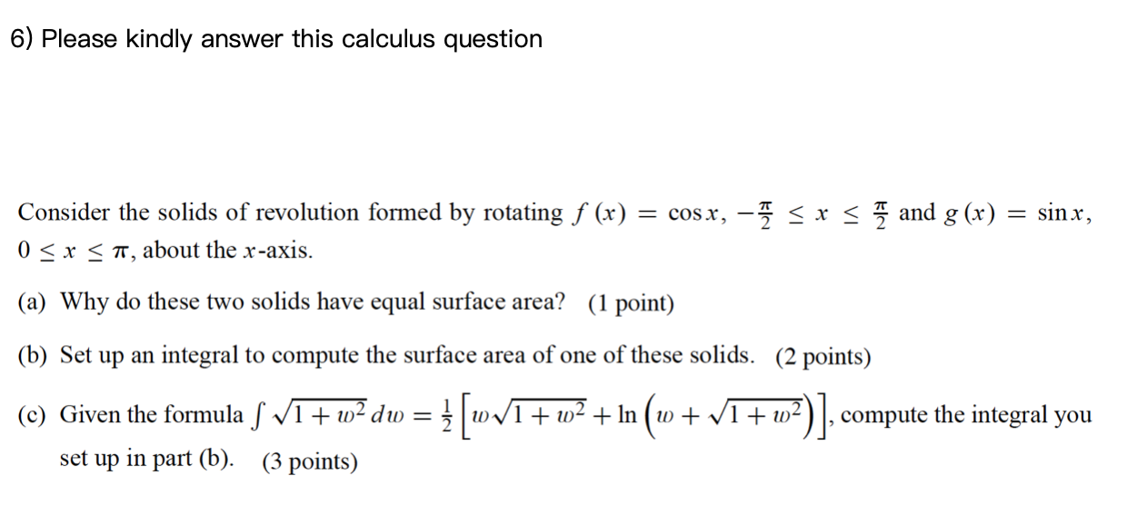 Solved 6) Please kindly answer this calculus question = | Chegg.com