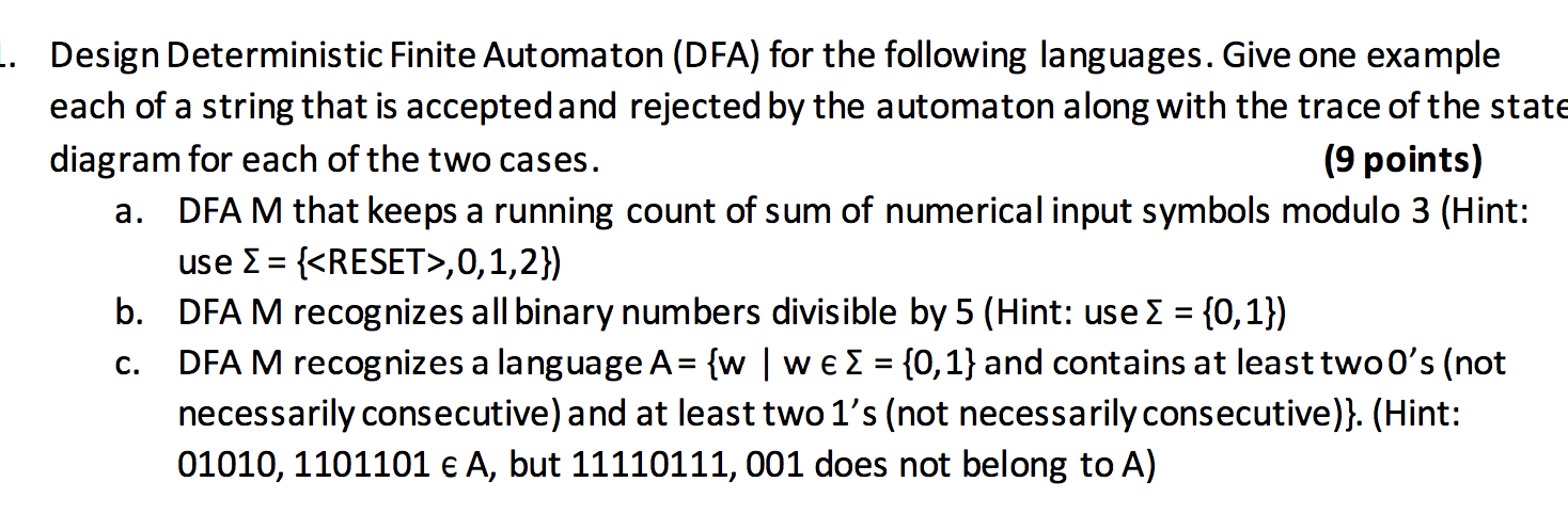 Solved .. Design Deterministic Finite Automaton (DFA) for | Chegg.com