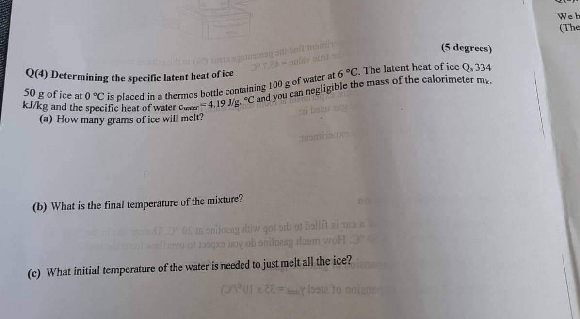 Solved Q(4) Determining the specific latent heat of ice 50 g | Chegg.com