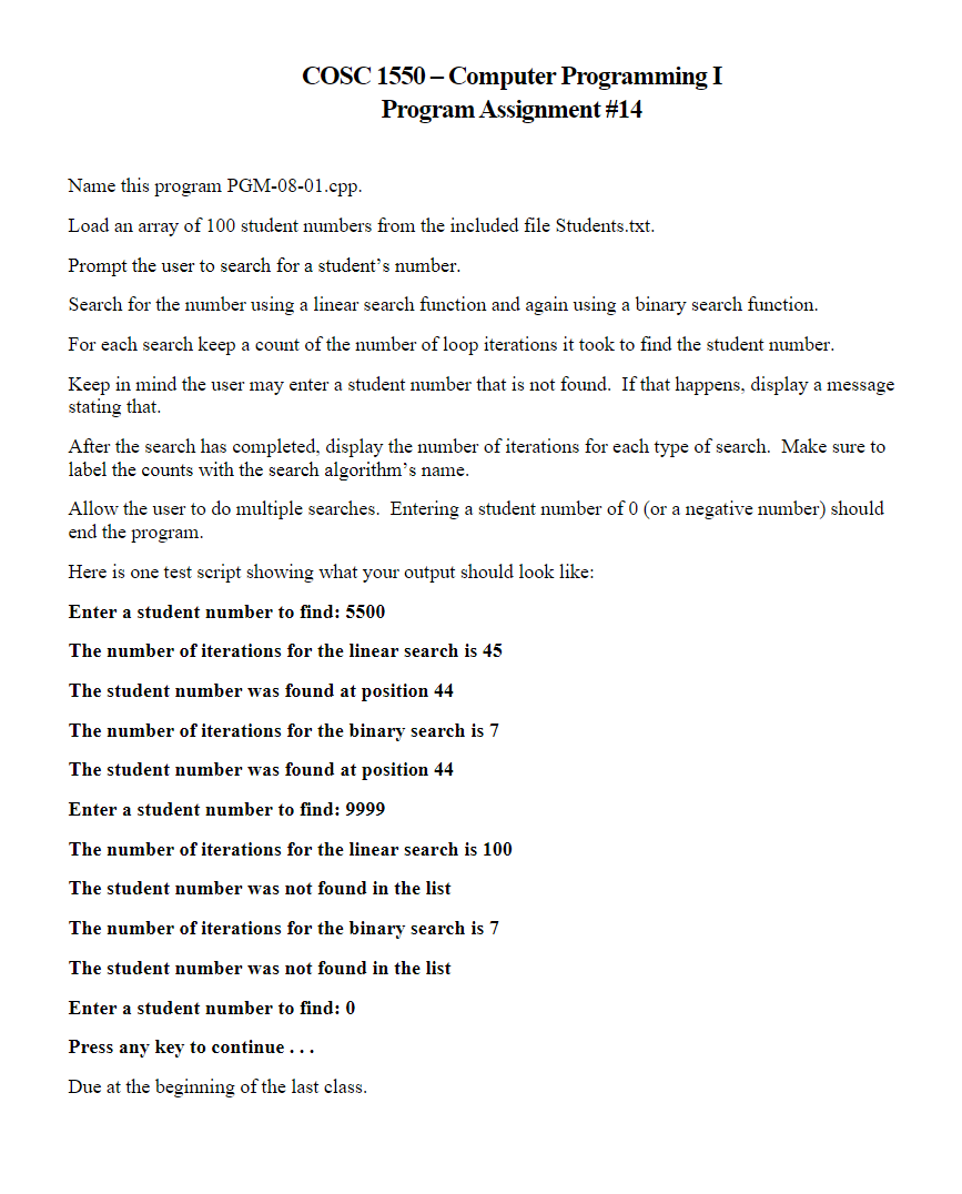 Solved COSC 1550 - Computer Programming I Program Assignment | Chegg.com Solved COSC 1550 - Computer Programming I Program Assignment | Chegg.com