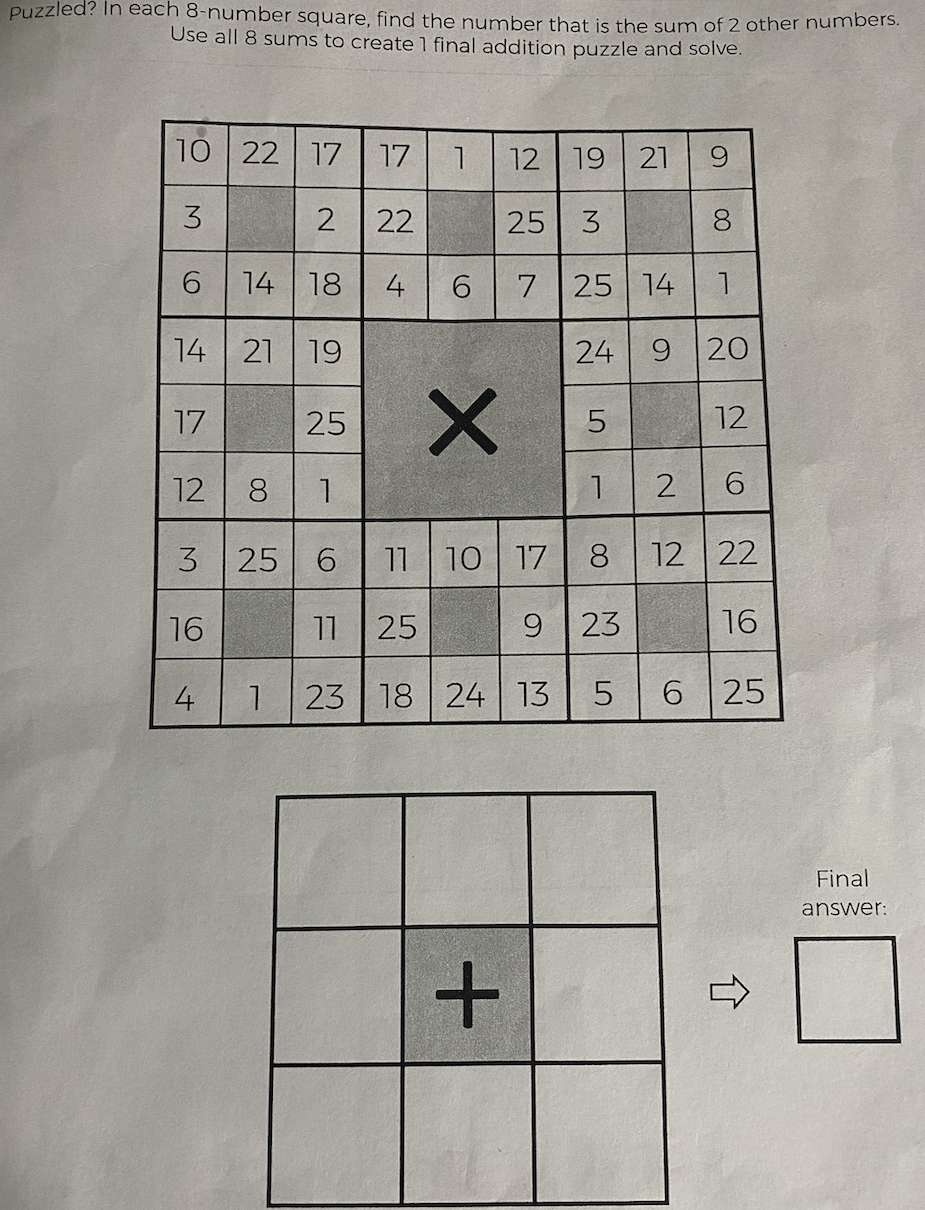 Puzzled? In each 8-number square, find the number | Chegg.com