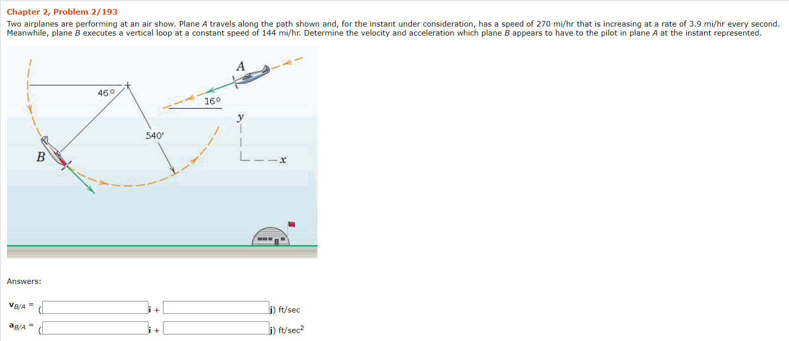 Solved Chapter 2, Problem 2/193 Two airplanes are performing | Chegg.com