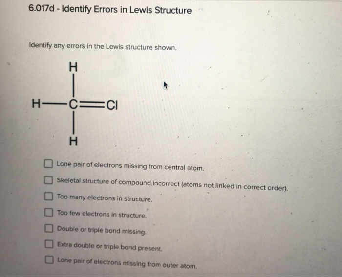 Solved 6.017d -Identify Errors in Lewis Structure Identify | Chegg.com
