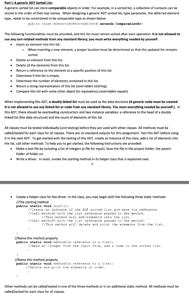 Part I: A generic ADT Sorted List: A generic sorted | Chegg.com