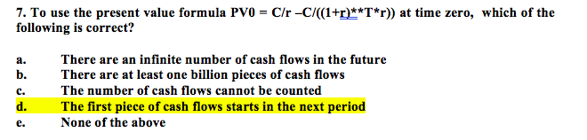 Solved 7. To use the present value formula PVO = | Chegg.com