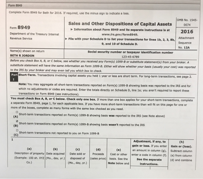 Form 8949 | Chegg.com