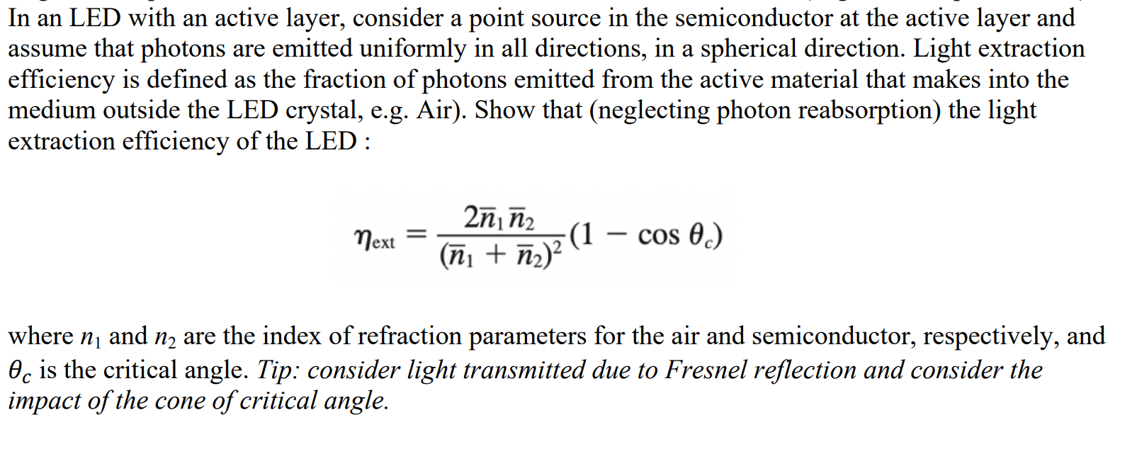 Solved In an LED with an active layer, consider a point | Chegg.com