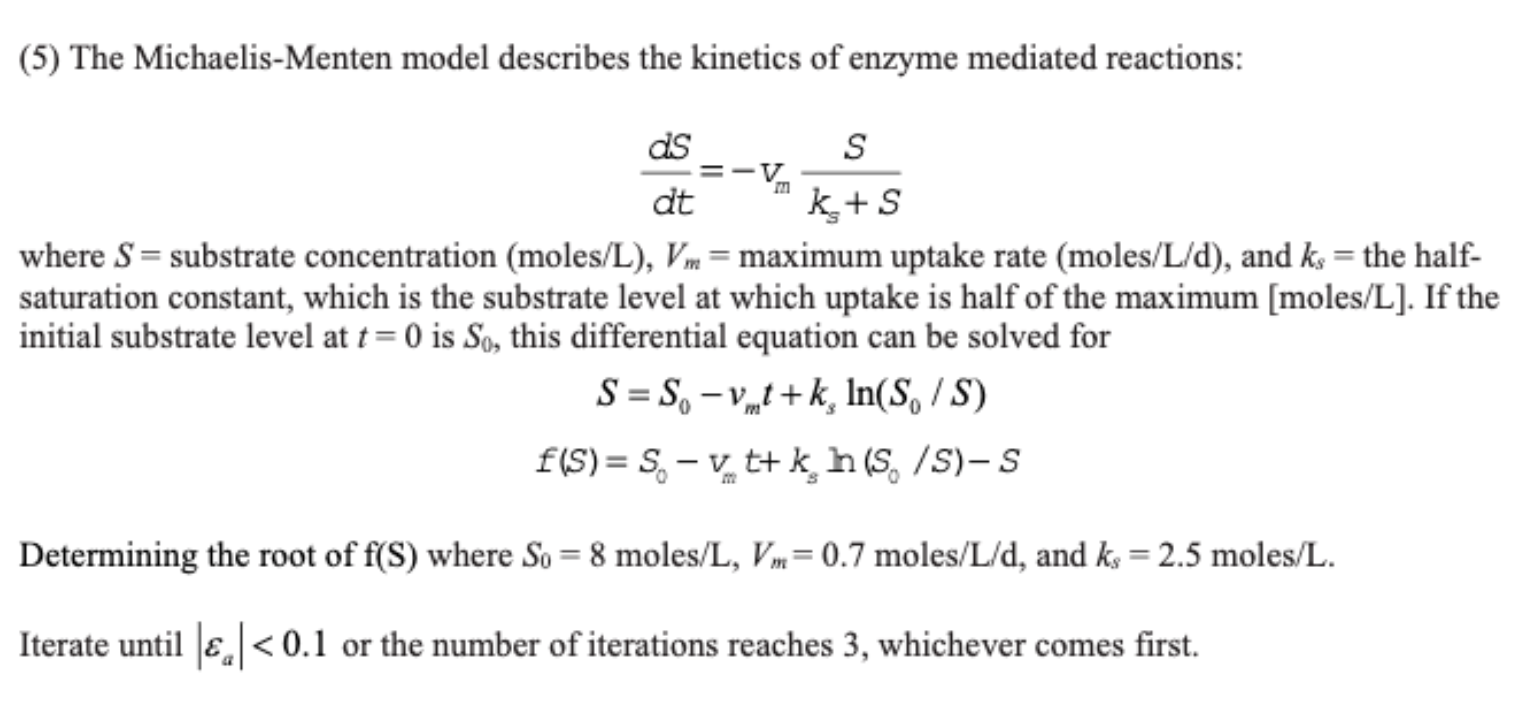(5) The Michaelis-Menten model describes the kinetics | Chegg.com