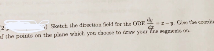 Solved ) Sketch the direction field for the ODE y. Give the | Chegg.com