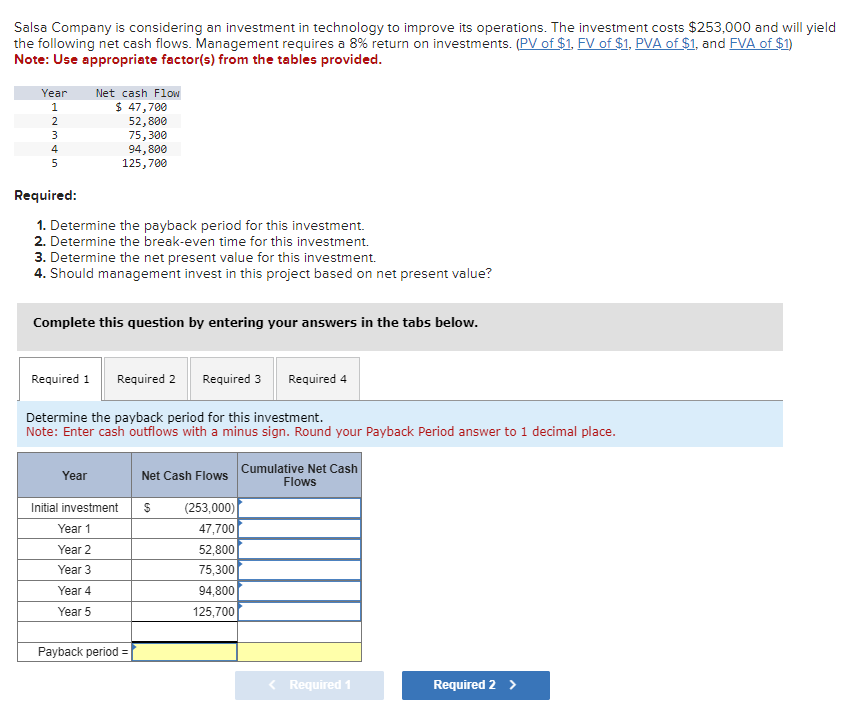 Solved Required: 1. Determine the payback period for this | Chegg.com