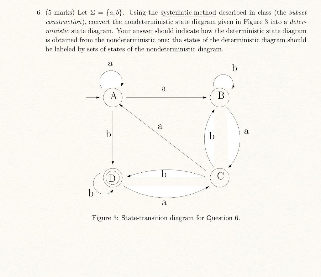Solved 6. (5 marks) Let Σ={a,b}. Using the systematic method | Chegg.com