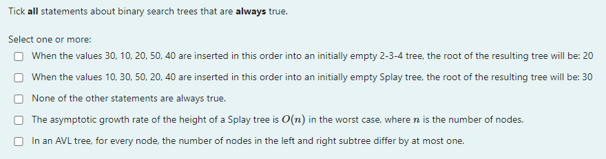 Solved Tick all statements about binary search trees that | Chegg.com