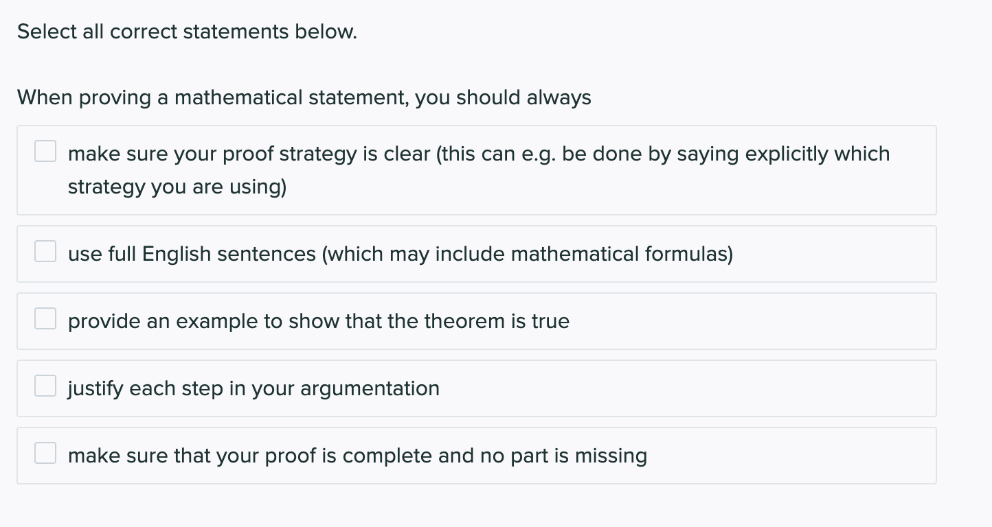 Solved Select all correct statements below. When proving a | Chegg.com