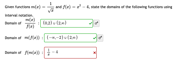 Solved 1 Given functions m(1) and f(1) = 2 – 4, state the | Chegg.com