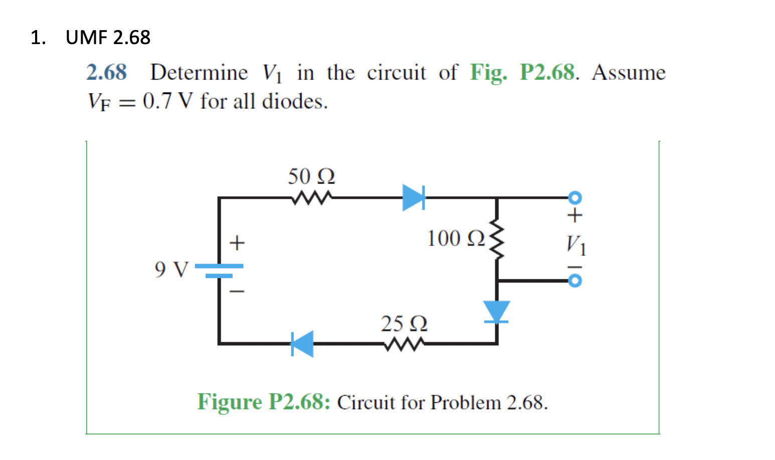 Solved 2.68 Determine V1 in the circuit of Fig. P2.68. | Chegg.com