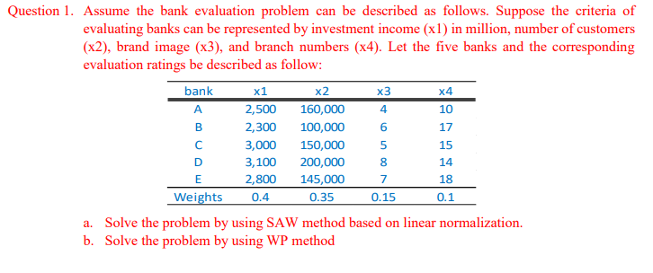 Solved x3 4 Question 1. Assume the bank evaluation problem | Chegg.com