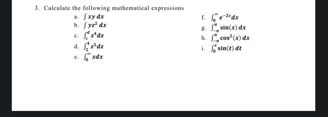 Solved 3. Calculate the following mathematical expressions | Chegg.com