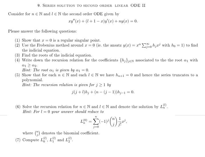 Solved 9. SERIES SOLUTION TO SECOND ORDER LINEAR ODE II | Chegg.com