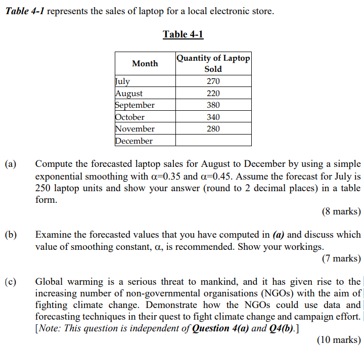 Solved Table 4-1 represents the sales of laptop for a local | Chegg.com