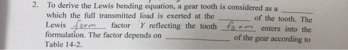 Solved To derive the Lewis bending equation, a gear tooth is | Chegg.com