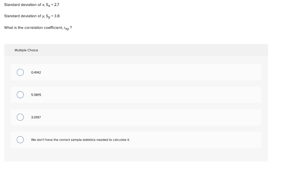 Solved Standard deviation of x, Sx = 2.7 Standard deviation | Chegg.com