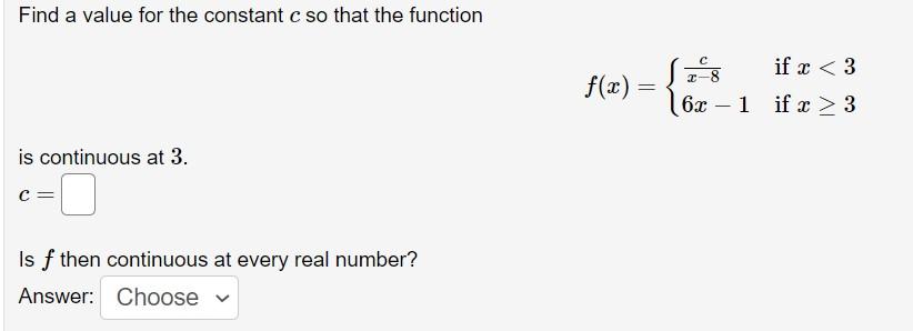 Solved Find a value for the constant c so that the function | Chegg.com