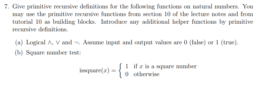 7. Give primitive recursive definitions for the | Chegg.com