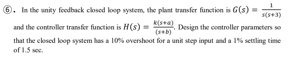 Solved 1 6. In the unity feedback closed loop system, the | Chegg.com