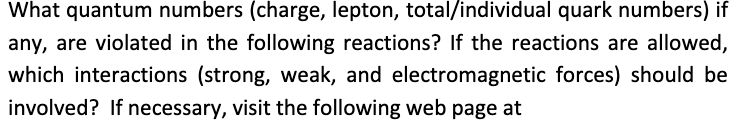 Solved What quantum numbers (charge, lepton, | Chegg.com