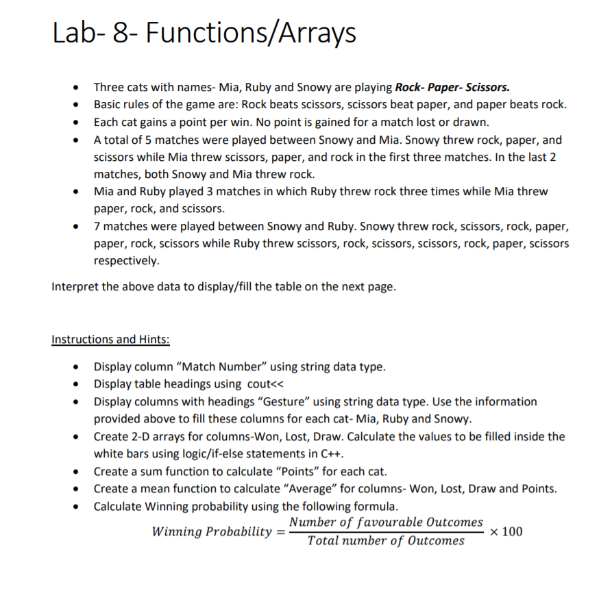 Solved Lab- 8- Functions/Arrays • Three cats with names- | Chegg.com