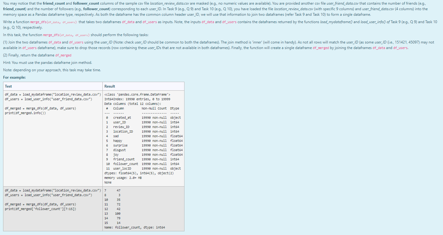 Solved I just need help merging two dataframes - it must be | Chegg.com