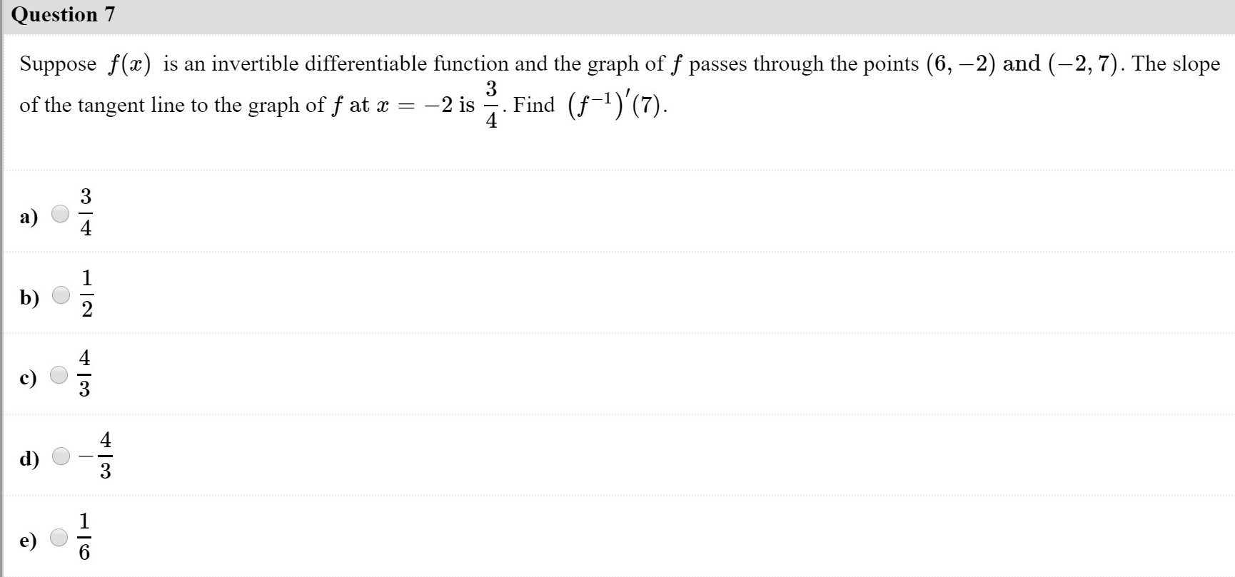 Solved Question 7 Suppose f(x) is an invertible | Chegg.com