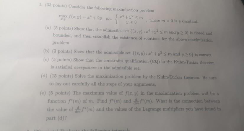 Solved 1. 33 points) Consider the following maximization | Chegg.com