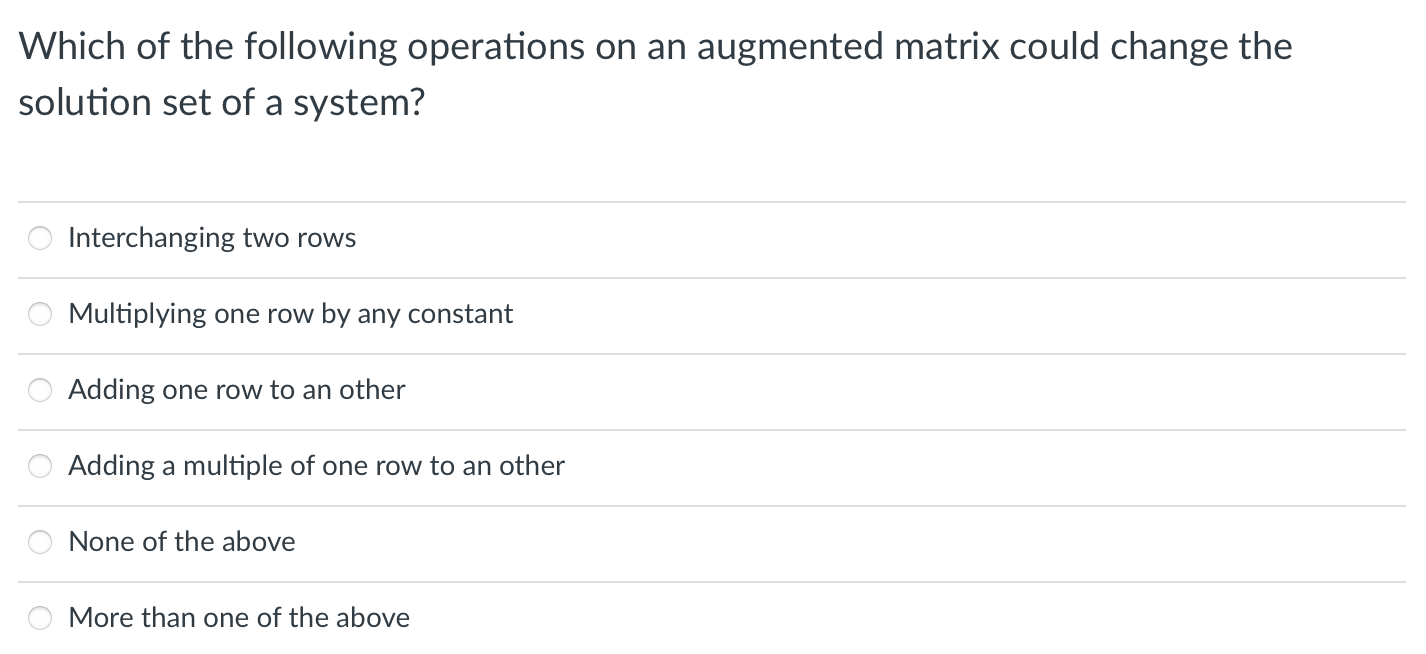 Solved Which of the following operations on an augmented | Chegg.com
