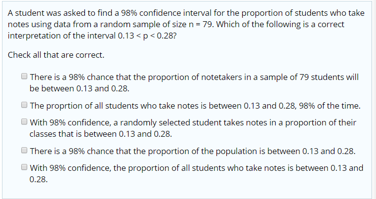 Solved A student was asked to find a 98% confidence interval | Chegg.com