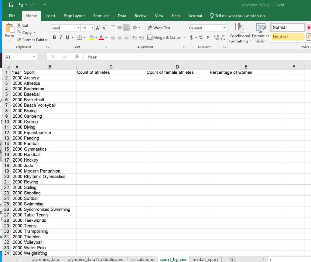 Complete The Table In The `sportbysex` Worksheet 