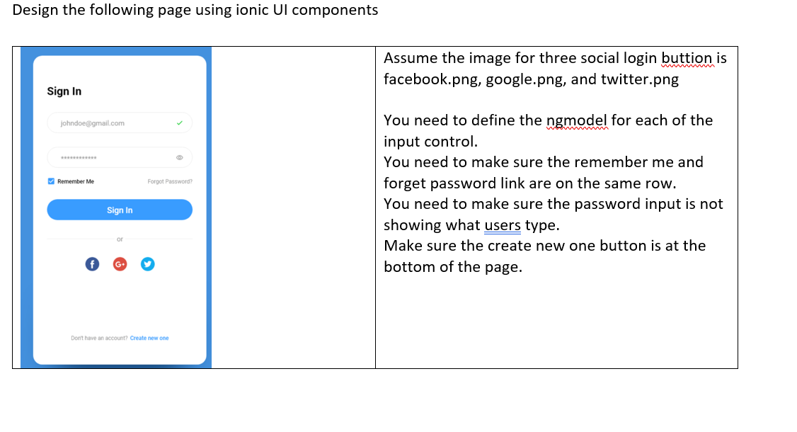 Solved Design the following page using ionic UI components | Chegg.com