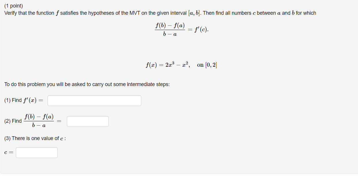 Solved (1 point) Verify that the function f satisfies the | Chegg.com