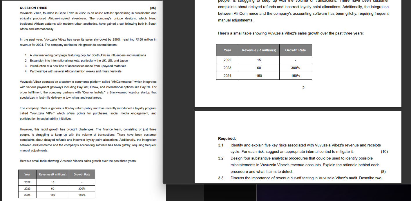 Solved QUESTION THREEVuvuzela Vibez, founded in Cape Town in | Chegg.com