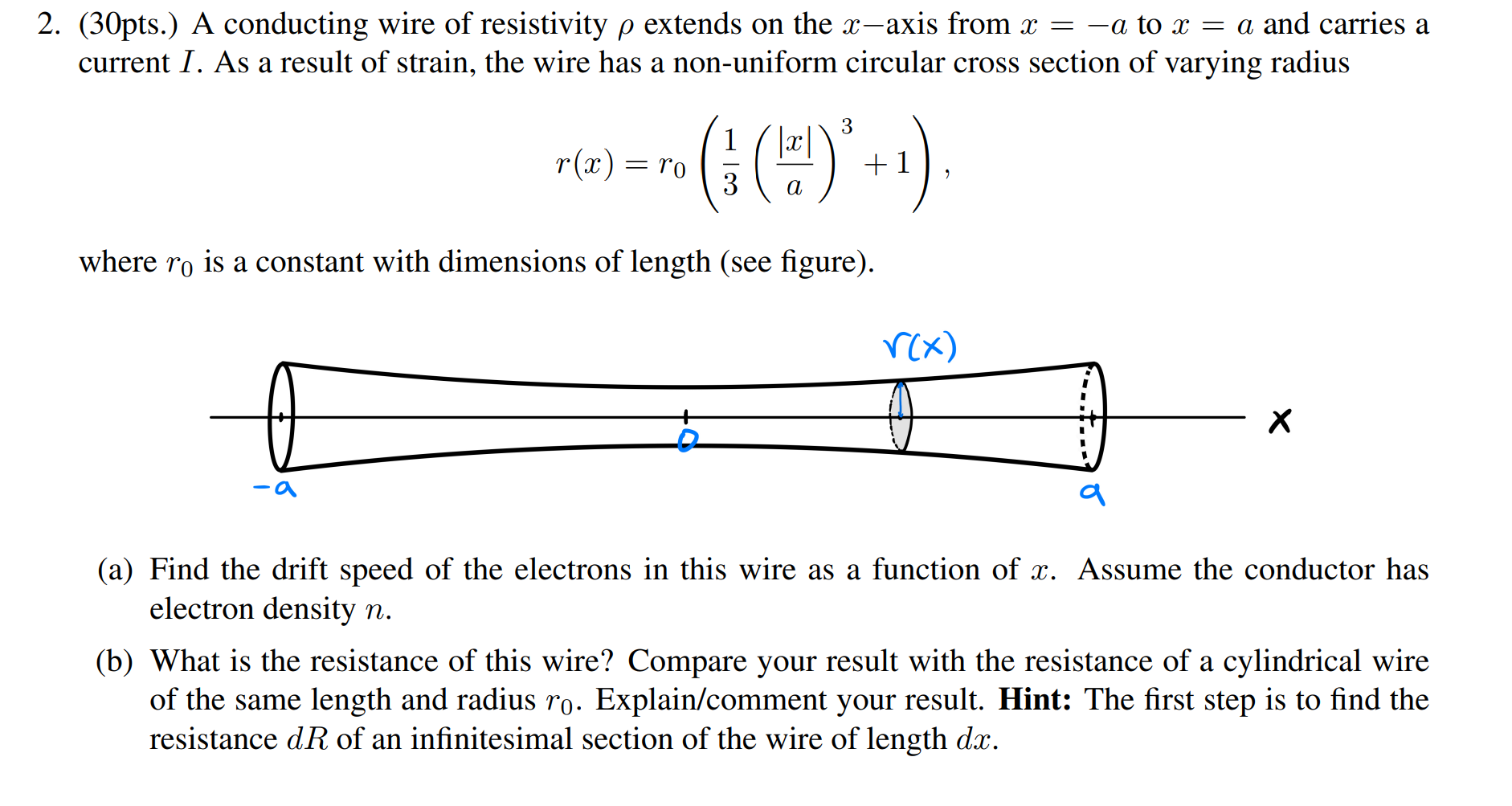 Solved 2. (30pts.) A conducting wire of resistivity ρ | Chegg.com